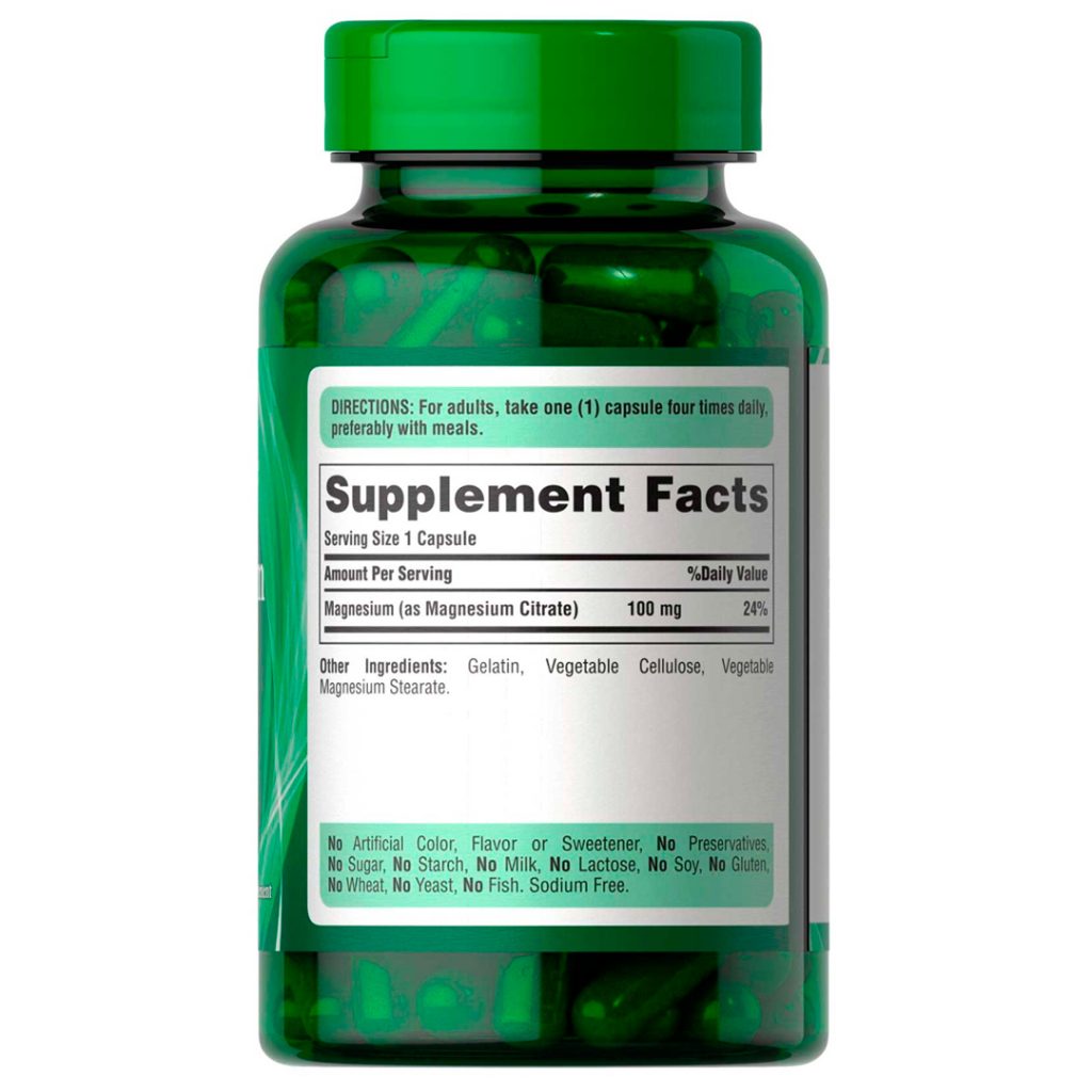 Citrato de Magnesio Puritans Pride 100 mg 100 Capsulas – NACASALUD