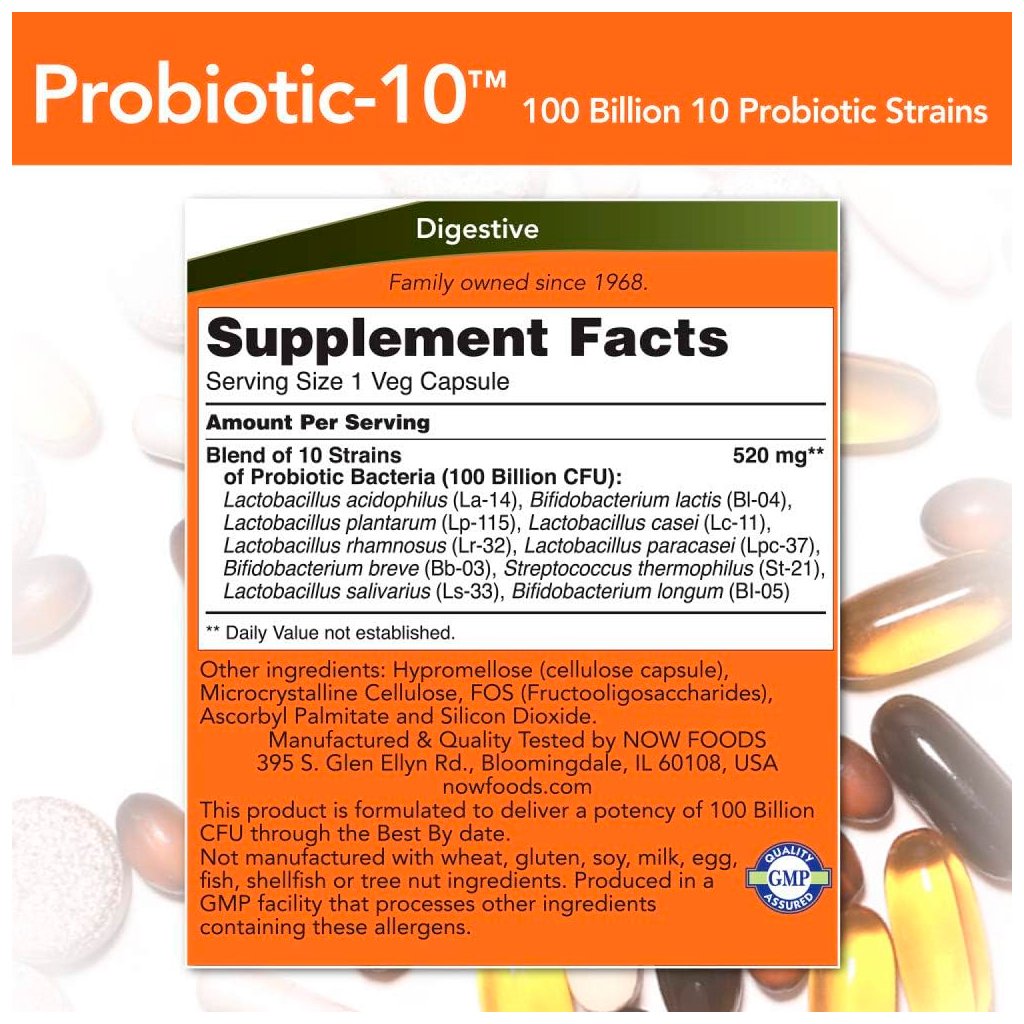 Probiótico NOW 100 billones 10 Cepas 60 Capsulas – NACASALUD