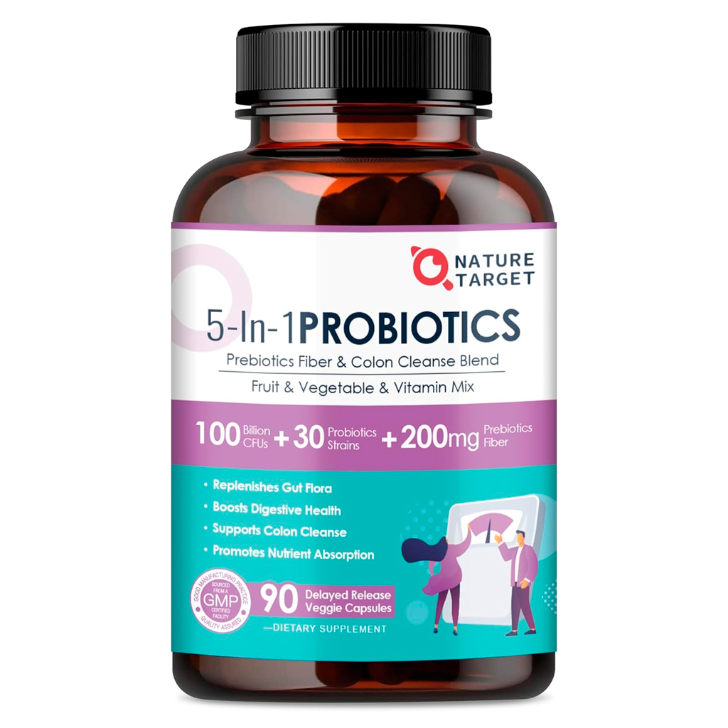 Probiótico 5 en 1 Nature Target 100 billones 30 Cepas 90 Capsulas ...